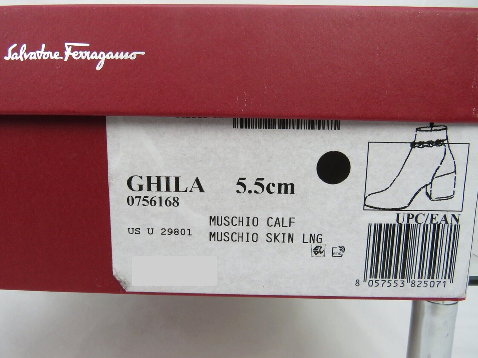 $1050 FERRAGAMO GHILA BROWN LEATHER GANCINI CHAIN ZIP HEEL ANKLE BOOTS ...
