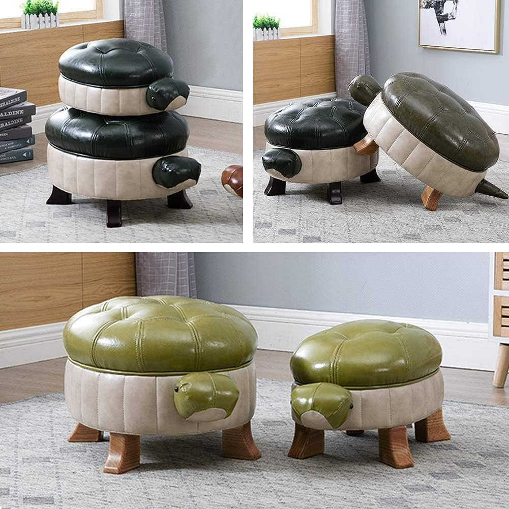 Animal Footstool Turtle Upholstered Ottoman PU Leather Pouf Wood Foot ...
