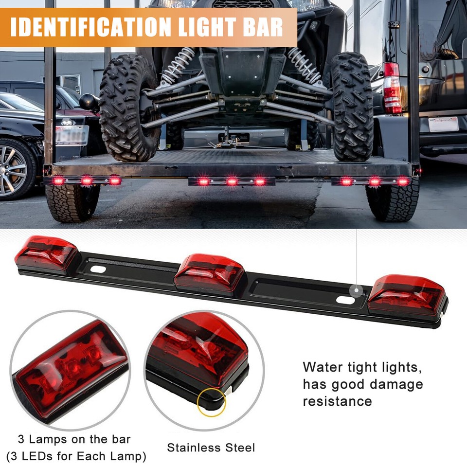 Red LED Rear Clearance ID Marker Light Bar Stainless Truck Trailer Tail ...