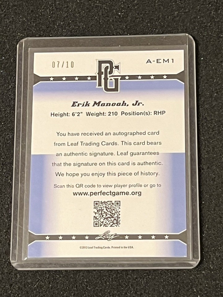Erik Manoah Jr 2013 Leaf Perfect Game Green Ink Prospect Auto #d /10 ...