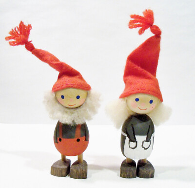 Tomte Elf Gnome Boy Girl Hemslojden Boras Sweden Wood Wooden Folk Art ...