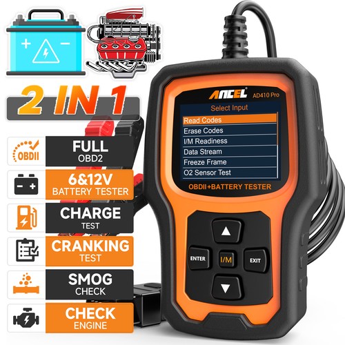 ANCEL AD410 PRO OBD2 Scanner Battery Tester 2-in-1 Car Diagnostic Check ...
