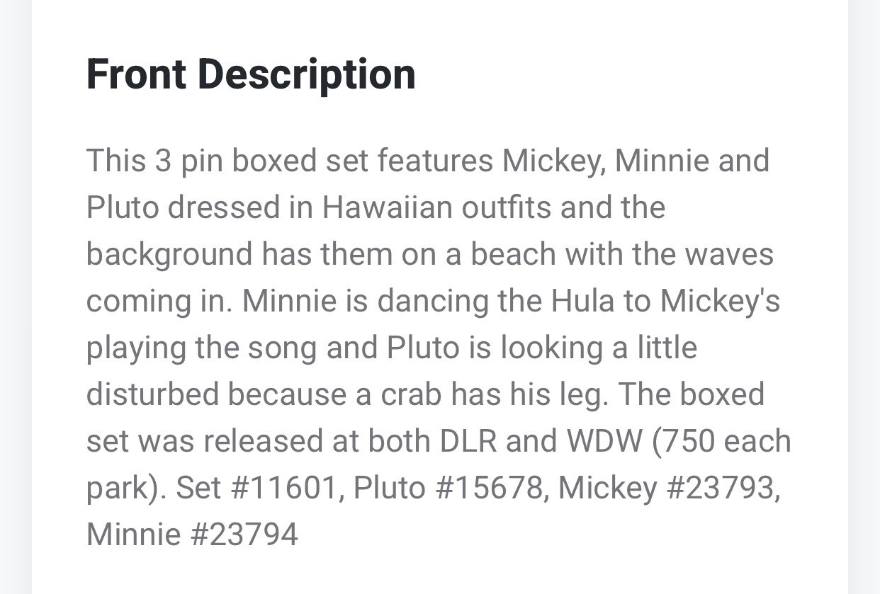 Mickey's Hawaiian Holiday pin set 2002 LE Minnie Hula Pluto Crab ...