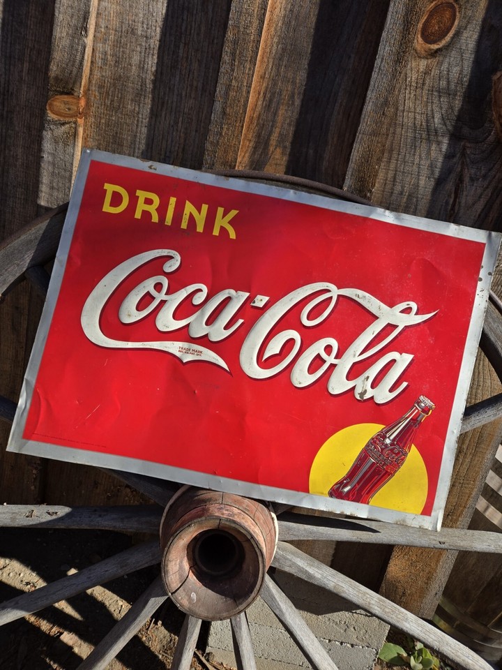 1940 Coca Cola Old Metal Tin Sign Yellow Dot Vintage Coke Fountain Soda ...
