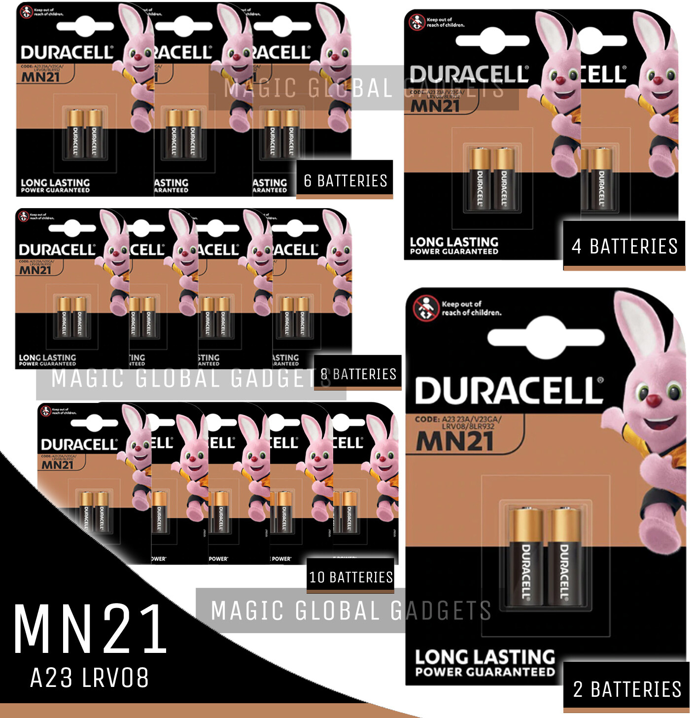 New Duracell MN21 Alkaline Batteries 12V A23 23A *AUTHENTIC* Long ...