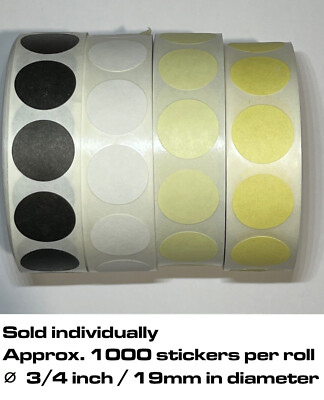 3/4" 19mm Self-Adhesive Target Pasters QTY: 1000/roll Black White Buff ...