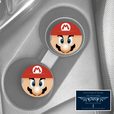 MARIO FACE HEAD NINTENDO SUPER BROS CUSTOM RUBBER CAR COASTERS SET (2 ...