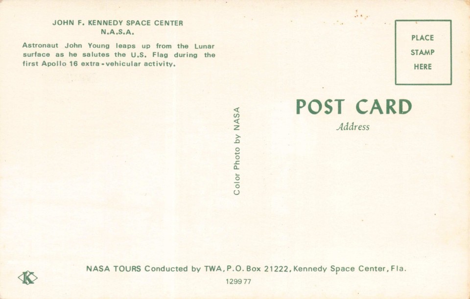 Postcard NASA Apollo 16 Moon Lunar Capsule Astronaut John Young Kennedy ...