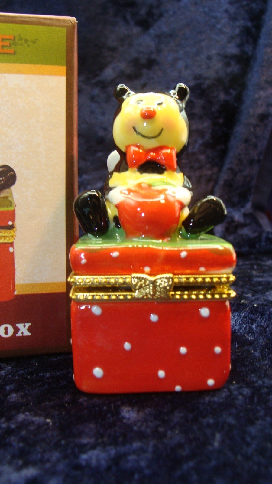 BUMBLEBEE RED TRINKET BOX ~ 3”x1.5” ~ Very Great Condition ~ Porcelain ...
