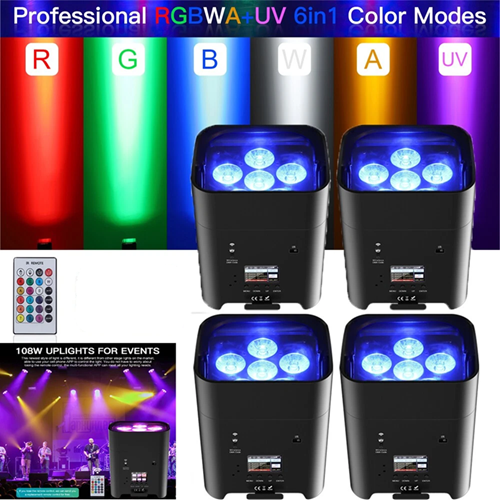 4x 108W RGBWA+UV Rechargeable Battery Wireless DMX Par Stage Light ...