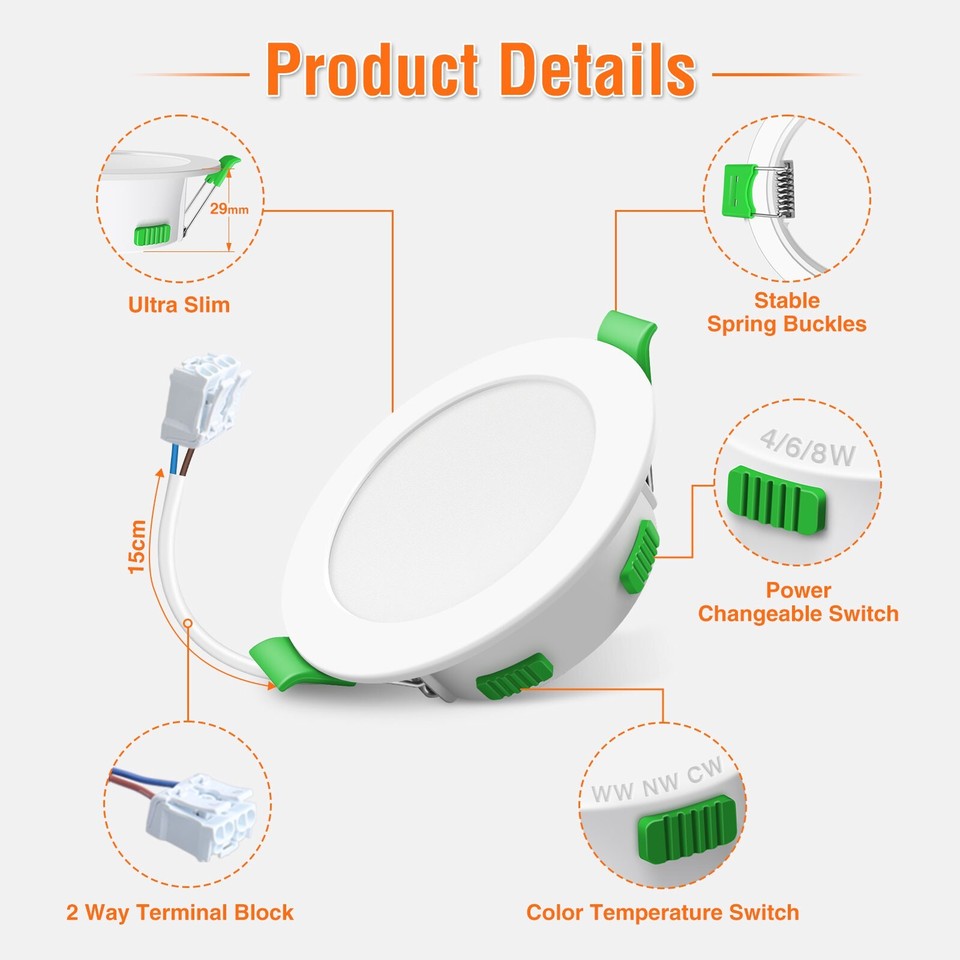 1-10X Recessed LED Ceiling Light 65-80mm Downlight IP65/IP44 Dimmable Spotlight | eBay UK