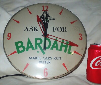VINTAGE METAL GLASS BARDAHL CLOCK DICK TRACEY MAN USA OIL GAS ENGINE ...