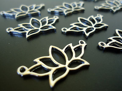 Lotus Link Pendants with 2 Loops - Silver Finish - 1" Wide - Set of 10 ...
