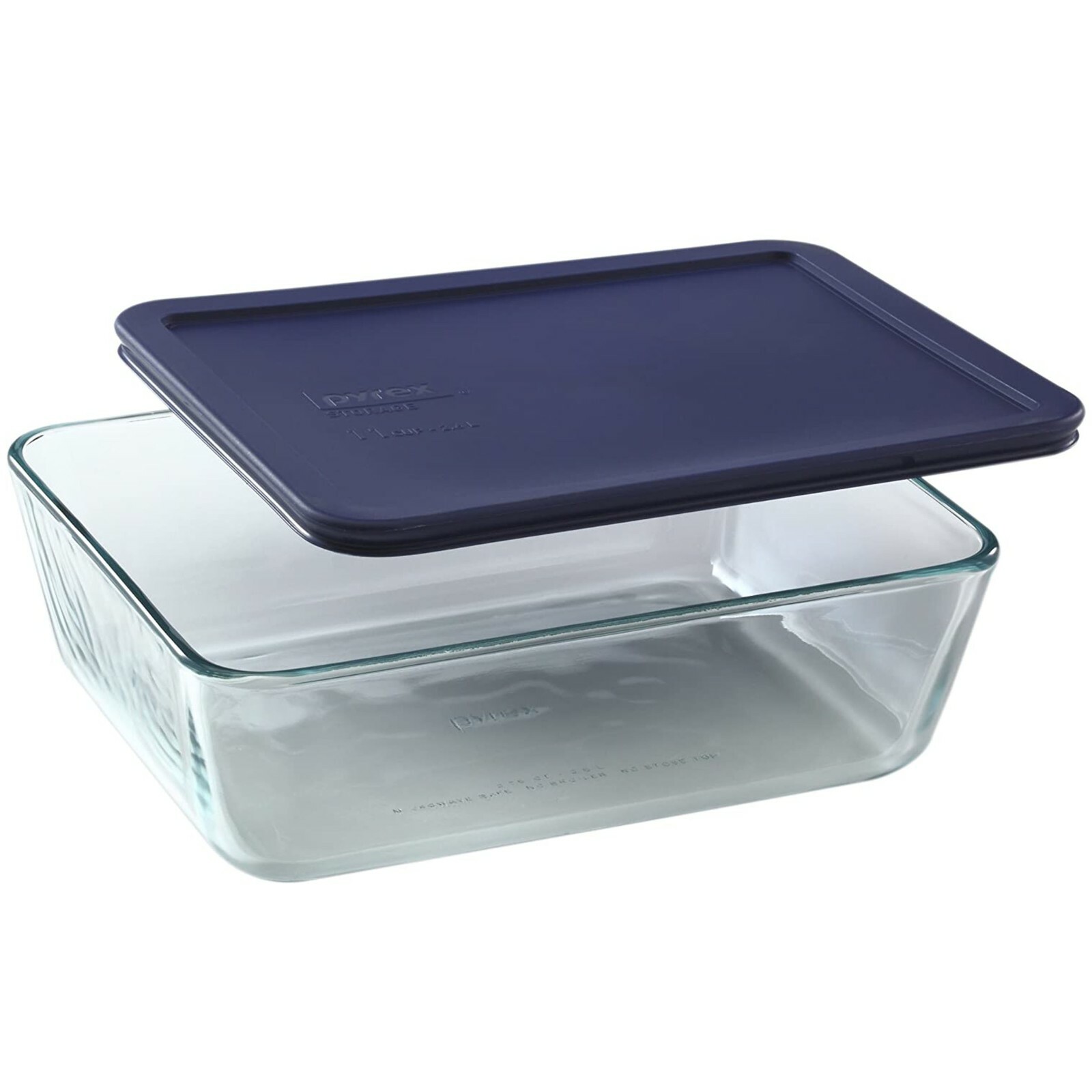 Pyrex 7212 11-Cup Rectangle Glass Storage Dish w/ 7212-PC Dark Blue Lid ...