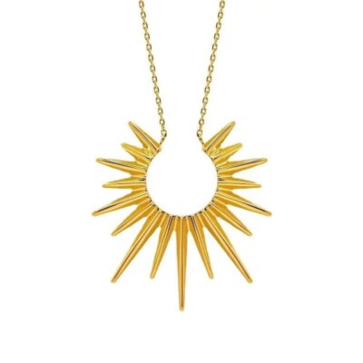 Woman 18K Gold Plated Stainless Steel Sun Pendant Chain Necklace | eBay