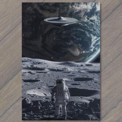 POSTCARD Man On The Moon Spaceship Strange ET Alien Ship Earth Space ...