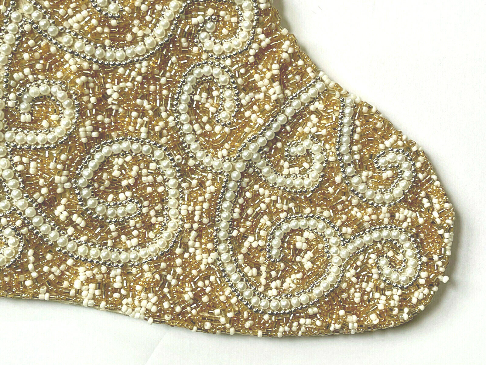 Rachel Zoe GOLD & WHITE BEADED & PEARLS CHRISTMAS STOCKING. 22 ...