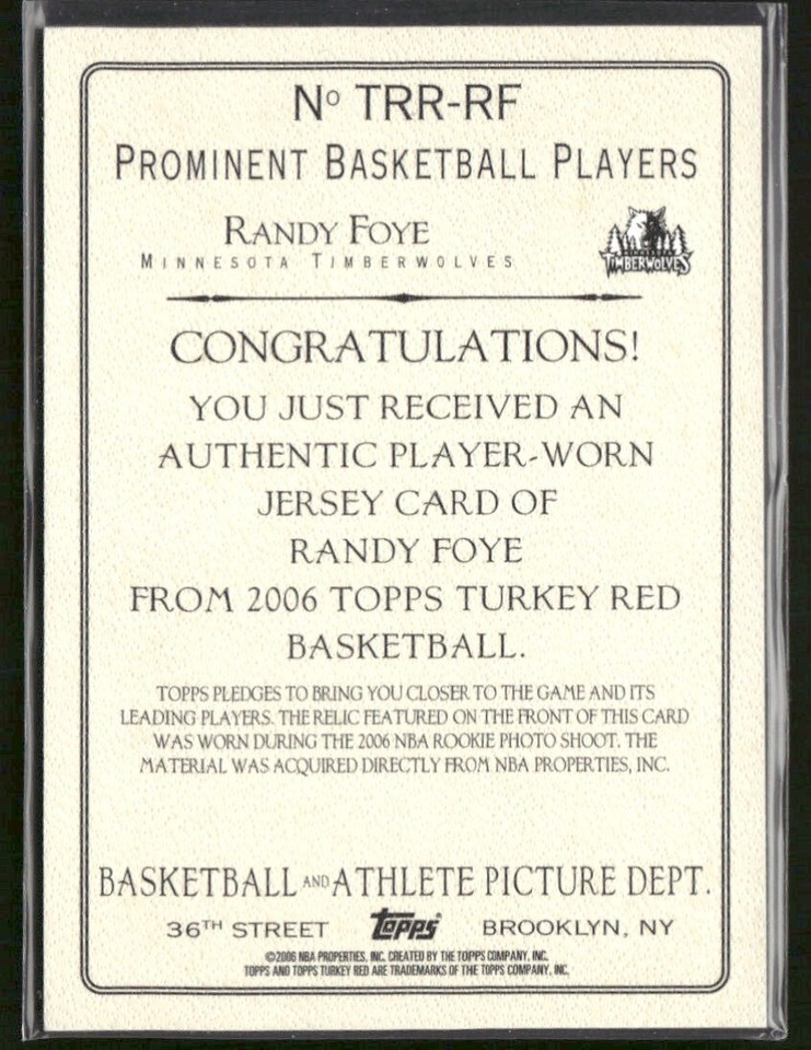 2006-07 Topps Turkey Red Jersey Randy Foye #TRR-RF Minnesota ...