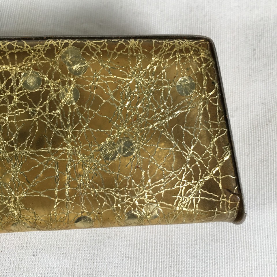 Vtg MCM Mini Clutch Purse Gold Lame Plastic Metal Trim Ball Kiss Lock ...