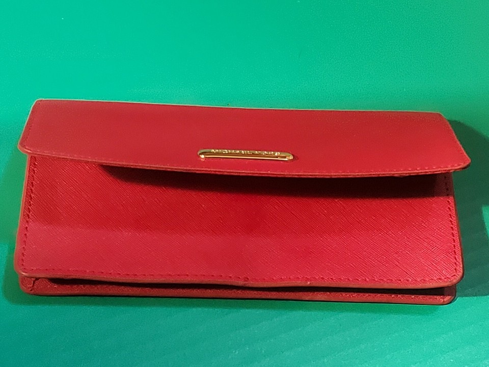 Authentic Michael Kors Red Checkbook Wallet, Good Condition! Free ...