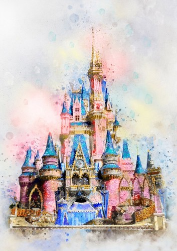 Disney castle watercolour A4 print,nursery art,home decor,gift idea for ...