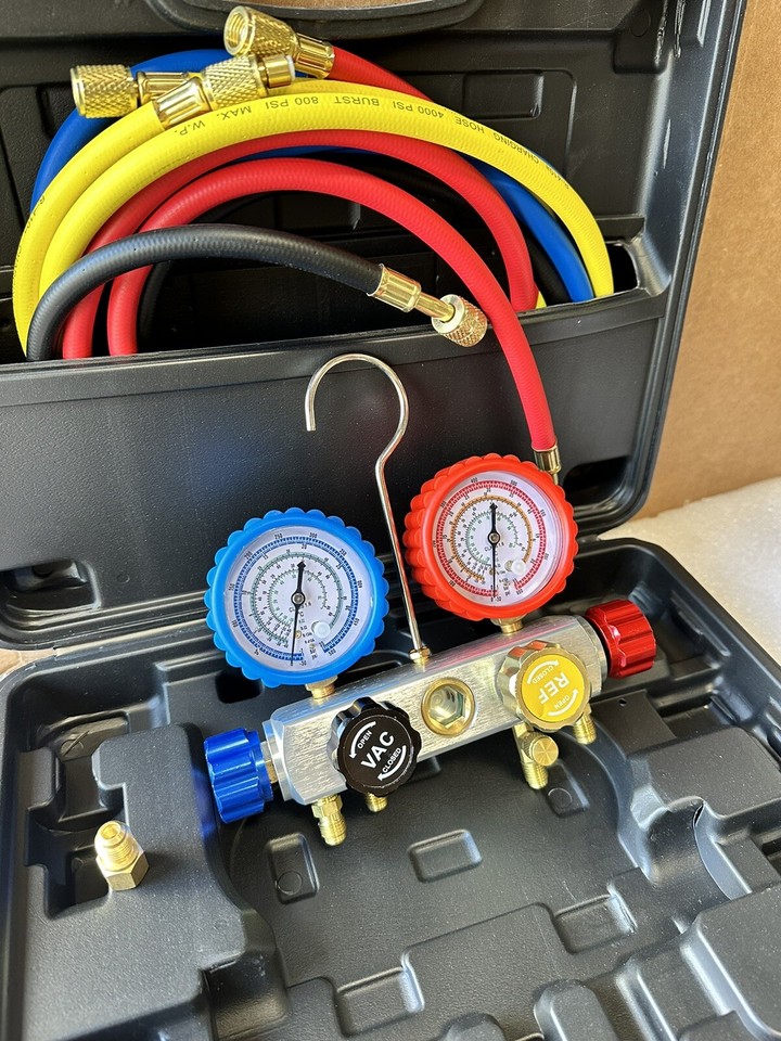 4 Way HVAC Mini Split Diagnostic Manifold Gauge & Hoses Set R410 R32 ...