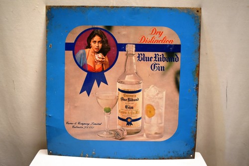 Vintage Blue Riband Gin Extra Dry Tin Sign Board Advertising Distillery ...