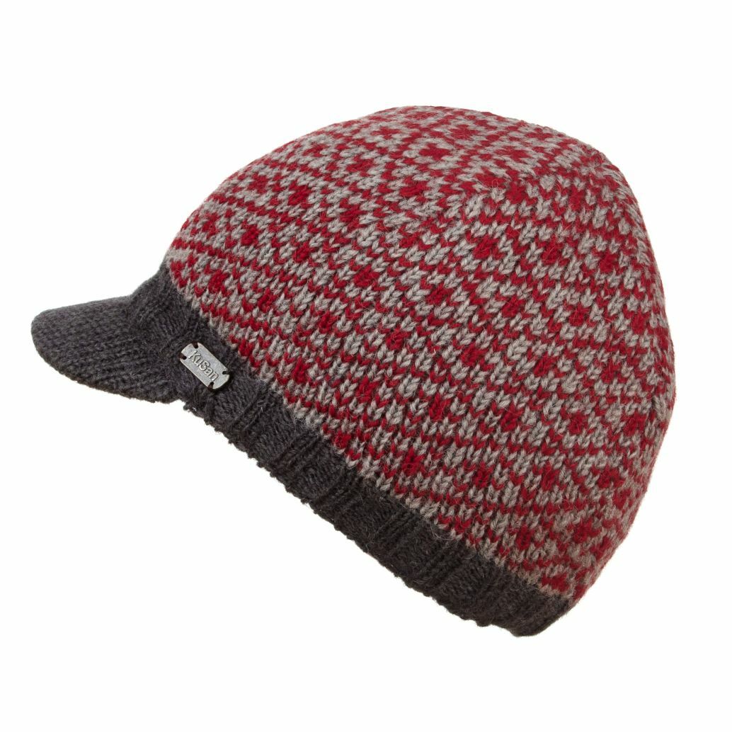 Kusan 100% Wool Knitted Peaked Beanie Cap Choice of Colours & Patterns ...