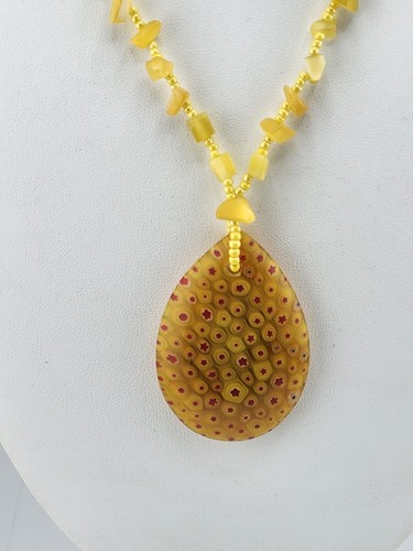 Vintage Yellow Chip Necklace With Millefiori Glass Pendant | eBay