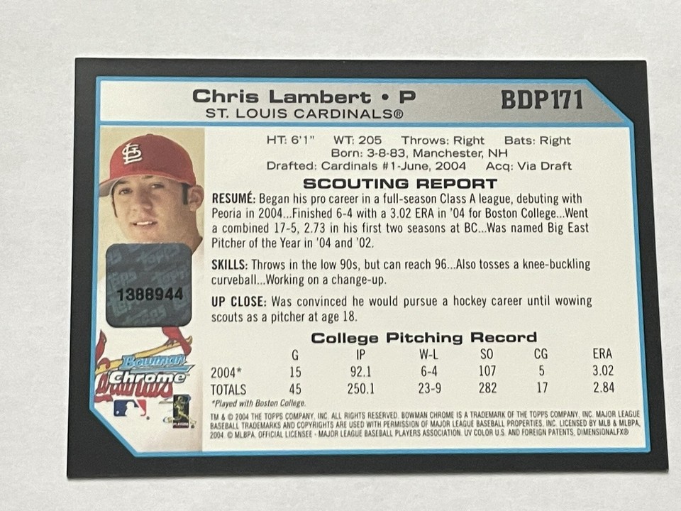 Chris Lambert AUTOGRAPH RC NM/OB CENTERED SHARP 2004 Bowman Chrome # ...