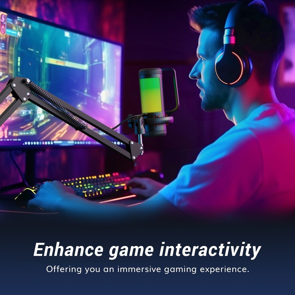 TONOR Gaming USB Microphone Set for PC, RGB Condenser Mic with Boom Arm ...