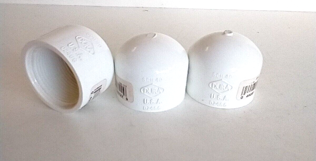 3 Pcs Plumbing 1-1/4 Inch D2466 White PVC Threaded Cap DURA SCH 40 ...