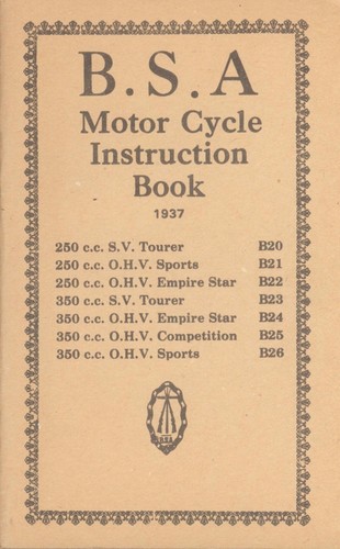 BSA Motorcycle Instruction Book 1937 B21 OHV B22 Empire Star B23 B24 ...