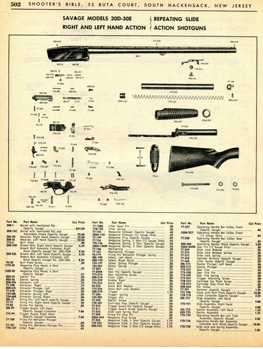 1964 Print Ad of Savage Model 30D & 30E Slide Action Shotgun Parts List ...