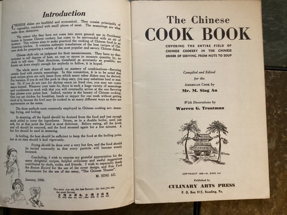 1936 The Chinese Cook Book, M. Sing Au, Culinary Arts Press | eBay