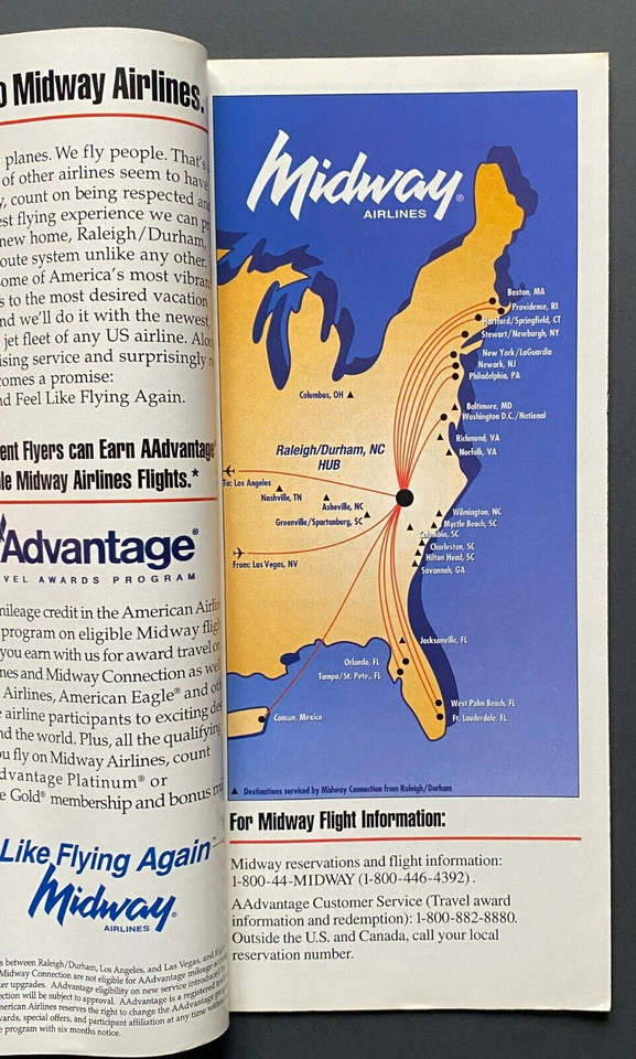 Midway Airlines Timetable Effective January 6, 1997 | eBay