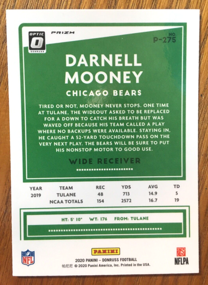 2020 DONRUSS OPTIC DARNELL MOONEY RC HOLO SILVER PRIZM PREVIEW NO. P ...