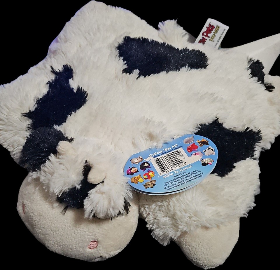 NEW Pillow Pets Pee Wees Cozy Cow 11” Stuffed Animal Plush White Black ...