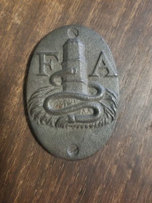 Vintage Cast Iron Fireman's Association FA Insurance Plaque Paperweight ...