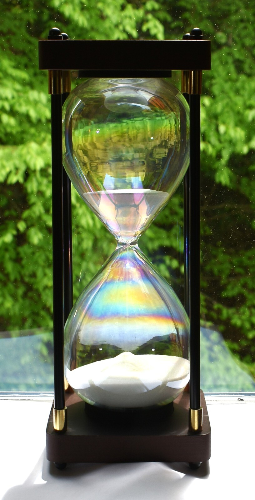 Hourglass Blown Iridescent Glass w White Sand One Hour, 60 Minute Sand ...