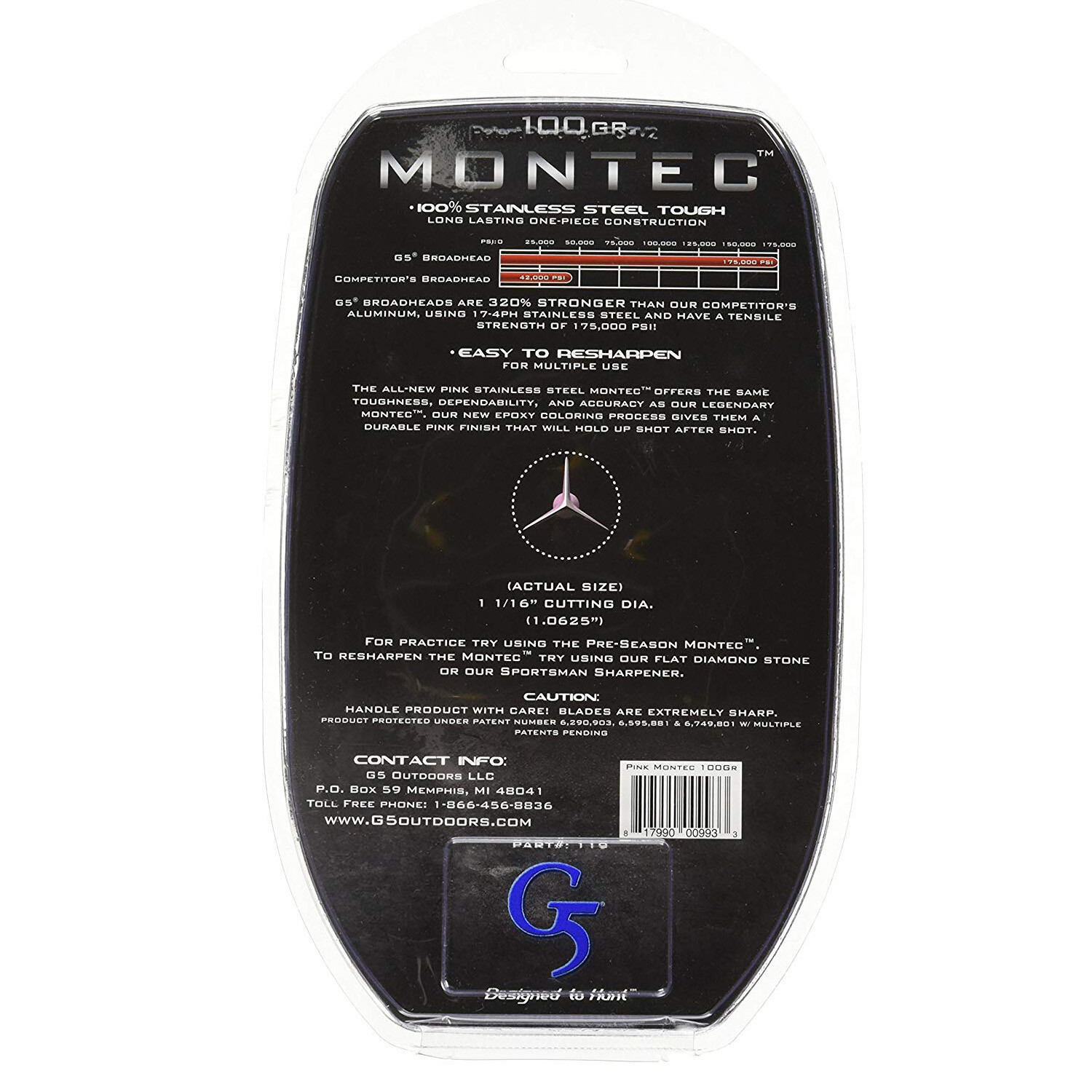 G5 Outdoors Montec 100% Steel Fixed Broadheads Pink Made in the USA - 3 ...