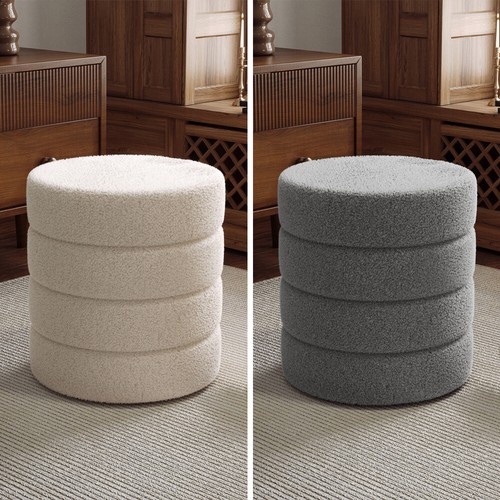 Round Pouffe Stool Footstool Living Room Bedroom Teddy Fleece Vanity ...