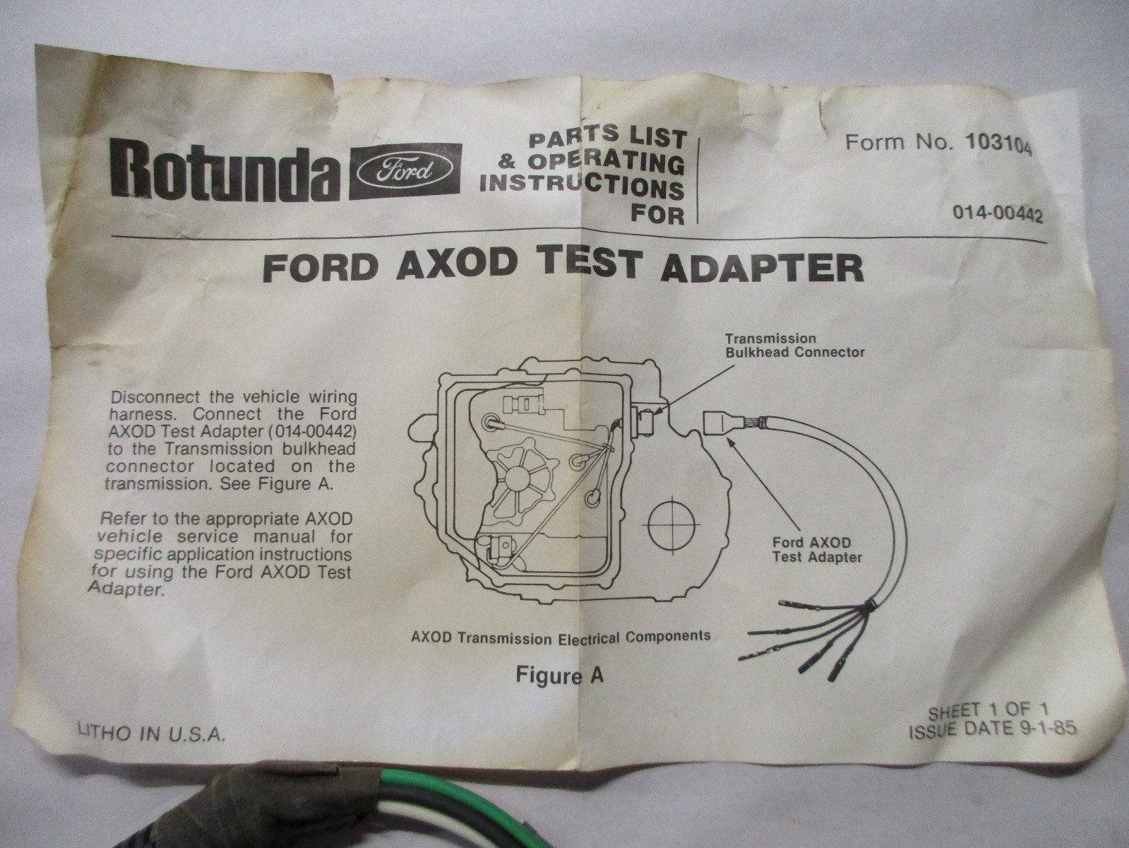 FORD ROTUNDA OTC TOOL 014-00442 AXOD TRANSMISSION TEST ADAPTER | eBay