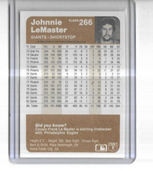 1983 Fleer #266 Johnnie LeMaster San Francisco Giants | eBay