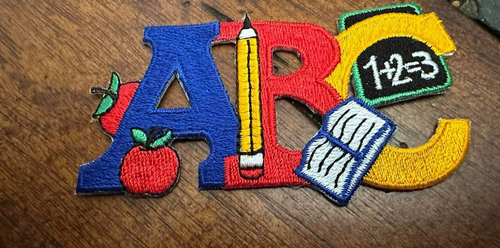 ABC School themed Iron On Patch Applique 1.75" h x 3.5" w ~ pencil book ...