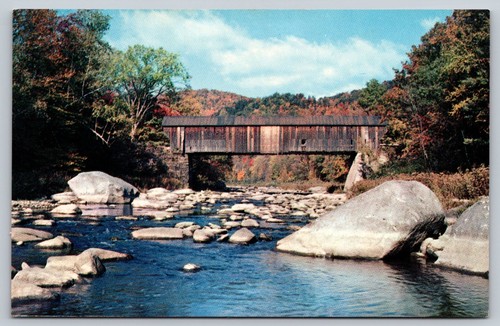 Postcard Vermont Perkinsville Covered Bridge Crosses Black River Autumn ...