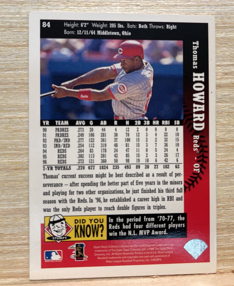 THOMAS HOWARD Autographed Signed 1997 UDCC Baseball card #84 Cincinnati ...