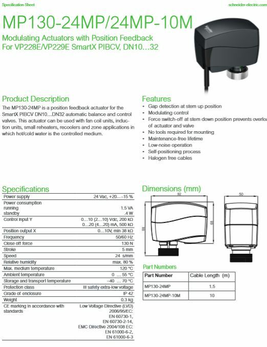 Schneider MP130-24MP SmartX Modulating Actuator with Position Feedback ...