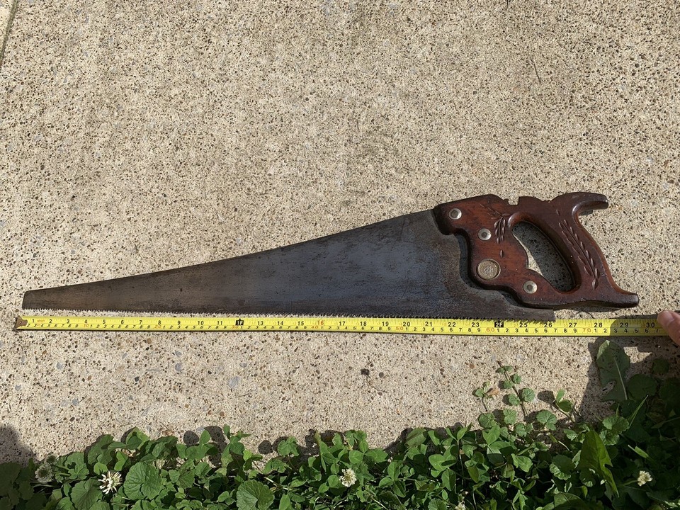 Vintage Atkins Antique Tool Hand Saw 29” Farm Ranch Embellished Carved ...