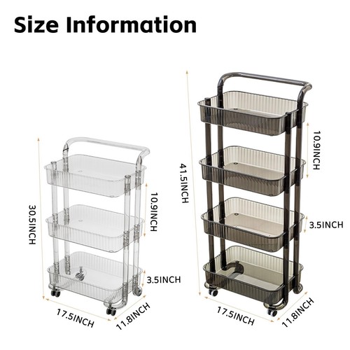 4-Tier Plastic Rolling Utility Cart Organizer with Handle, Multi ...